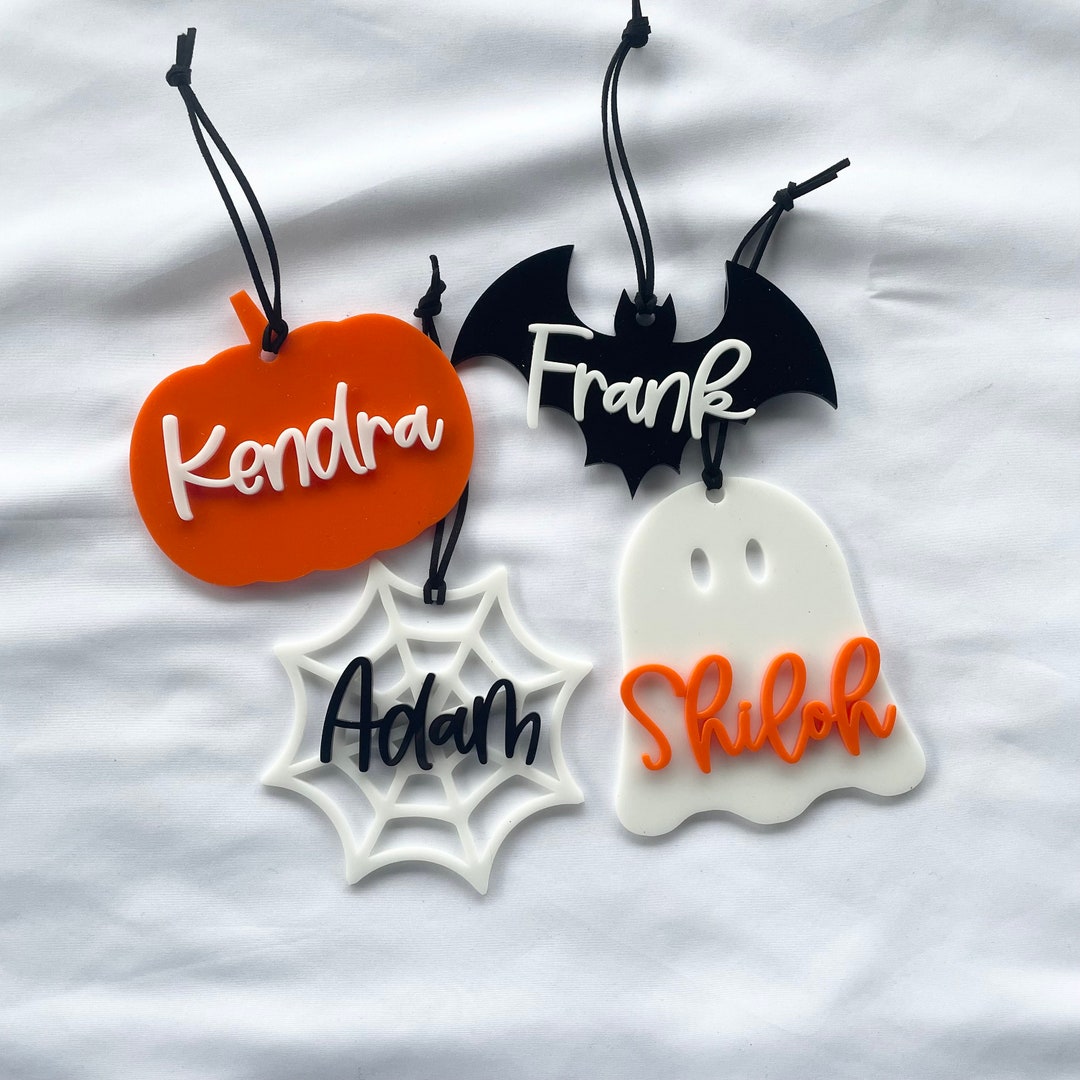 Custom Halloween Acrylic Name Tag, Trick or Treat Bag Tag - Etsy