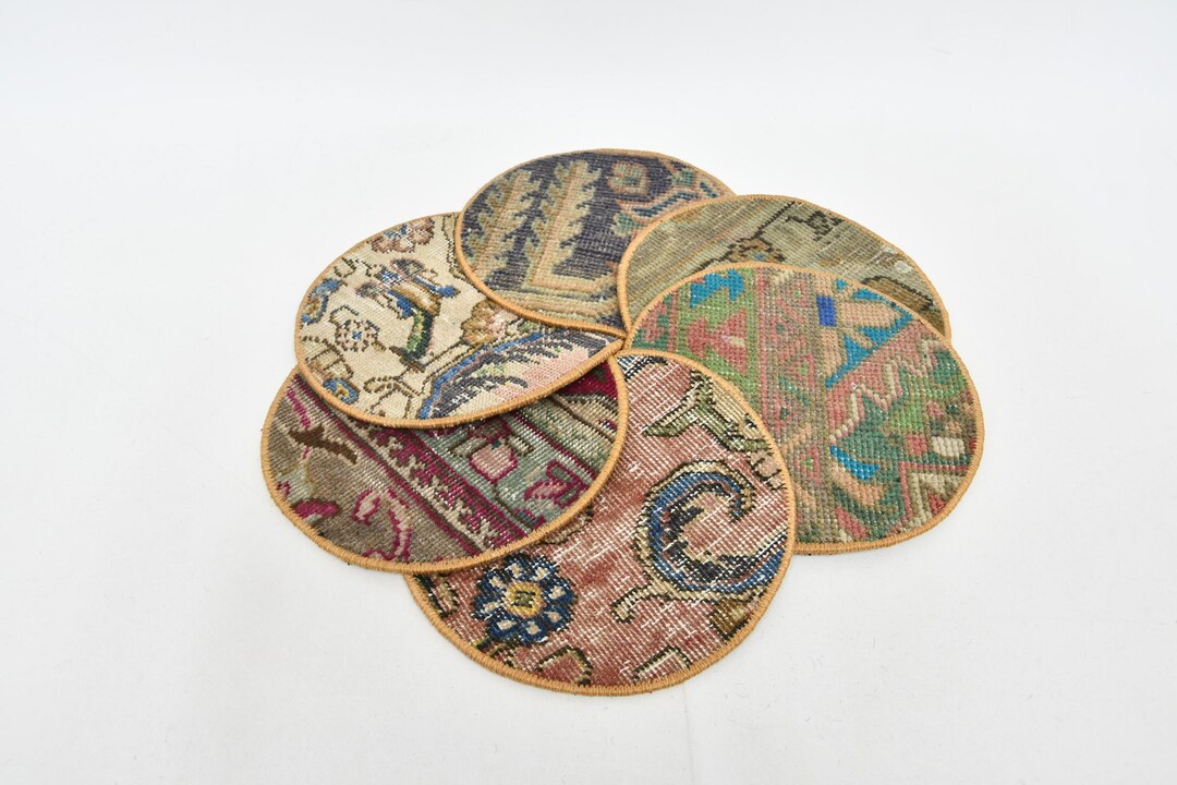 Table, Set of Six, Kilim Supla, Blue Underplate, Rug Placemat, Circle ...