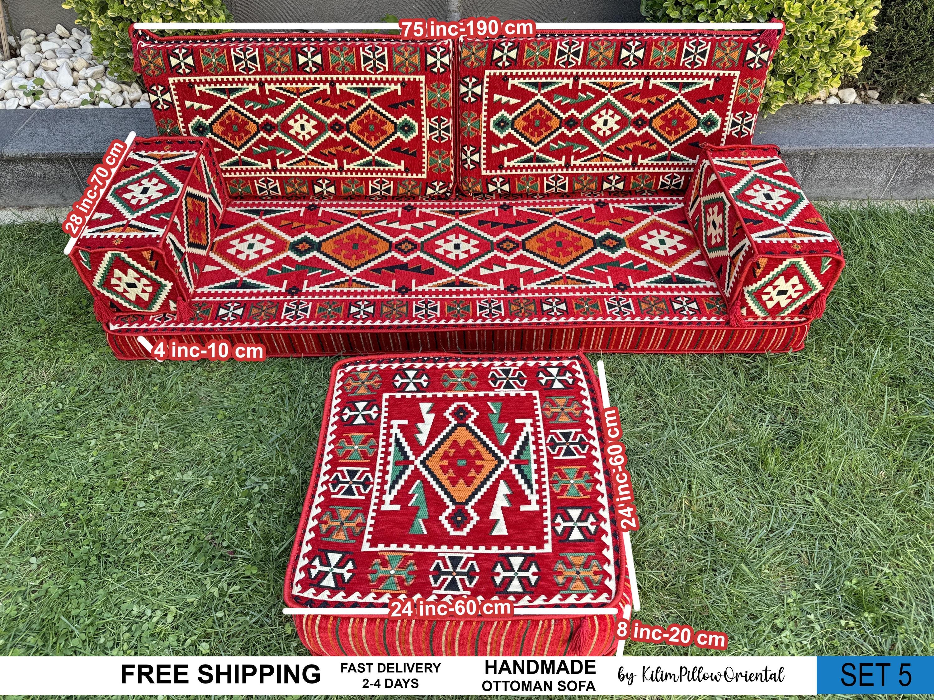 Arabic Lounge Sofa, Geometric Pattern Sofa Set, Kilim Pouf, Handmade ...