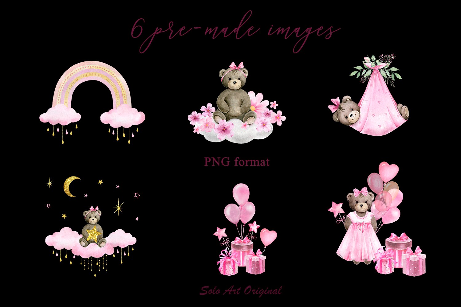 Baby Girl Shower Clipart Invitations Little Bear Baby Newborn | Etsy