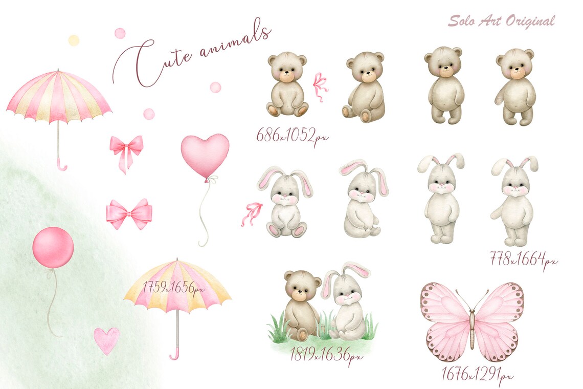 Teddy Bear Baby Girl Shower Bunny Rainbow Pink Floral Clipart Baby ...