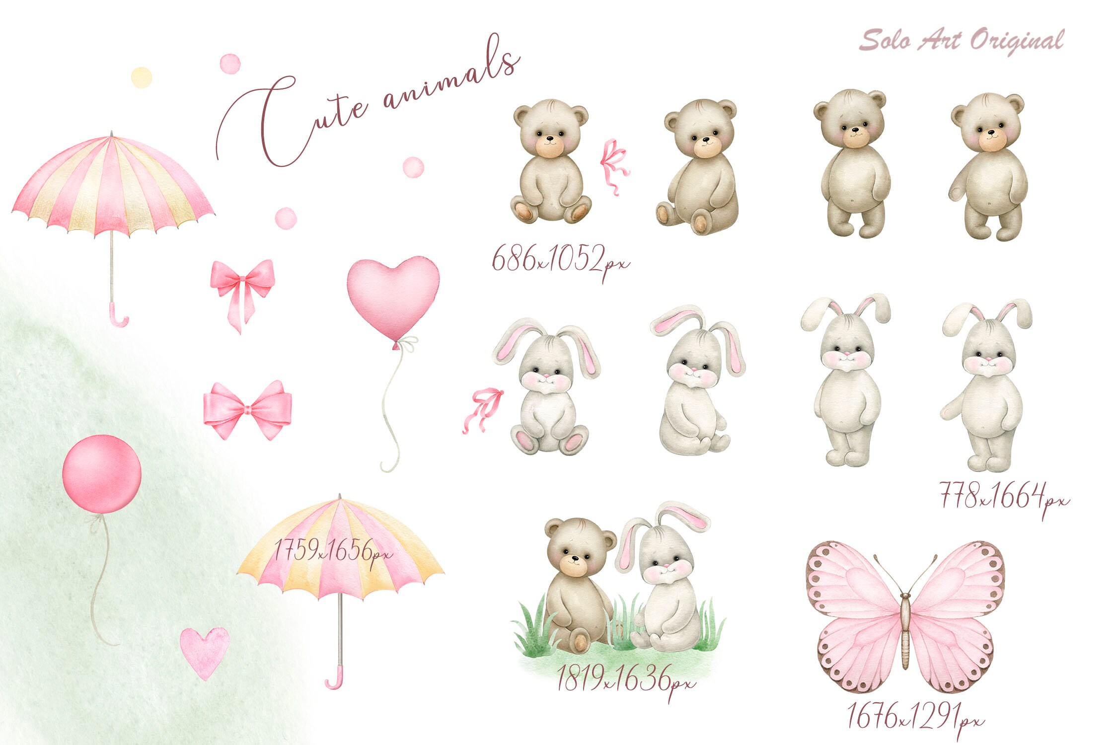 Teddy Bear Baby Girl Shower Bunny Rainbow Pink Floral Clipart - Etsy