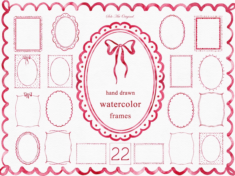 Bow Watercolor Red Frames Hand-drawn PNG Whimsical Clipart Wavy ...