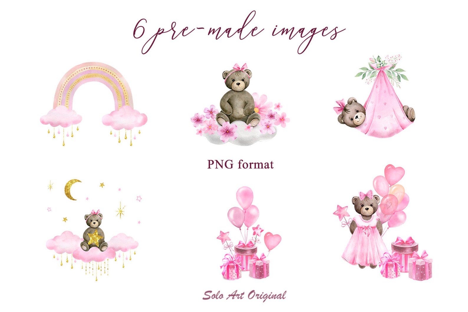 Baby Girl Shower Clipart Invitations Little Bear Baby Newborn | Etsy