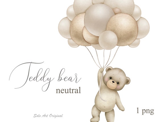 Teddy Bear Clipart Balloons Baby Neutral Shower Pastel Brown - Etsy
