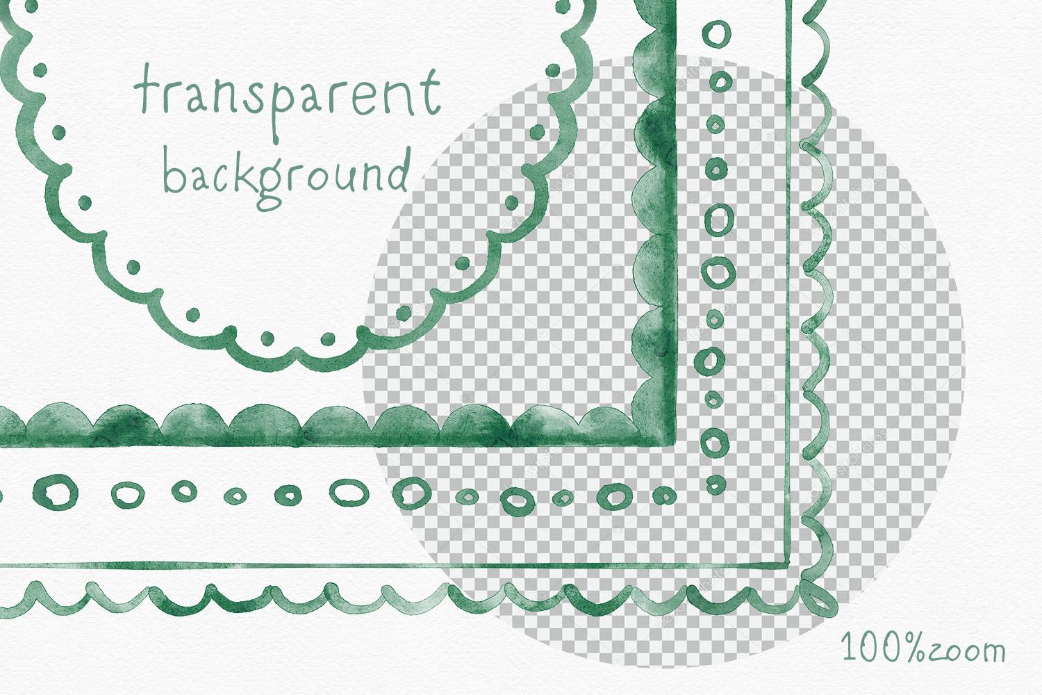 Watercolor Hand-drawn Frames Whimsical Borders Clipart Wavy Green PNG ...