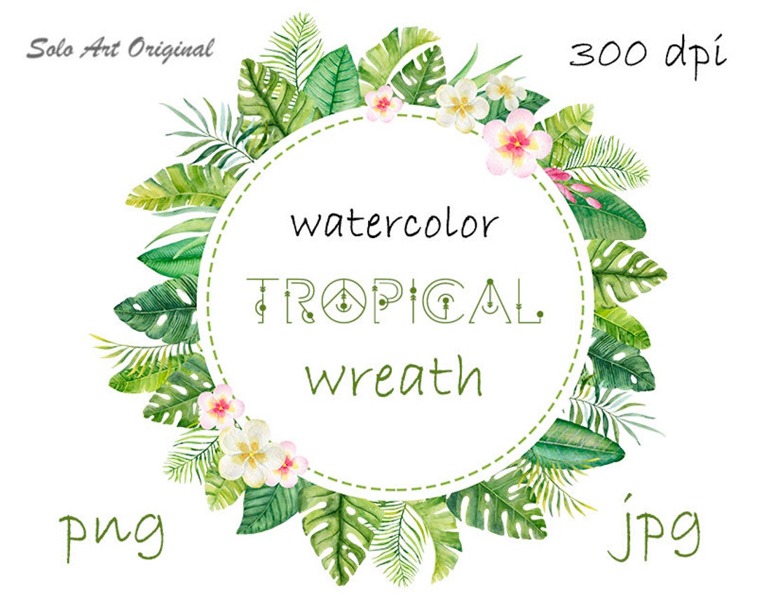 Tropical Floral Wreath PNG Clipart Watercolor Round Frame With Tropical ...