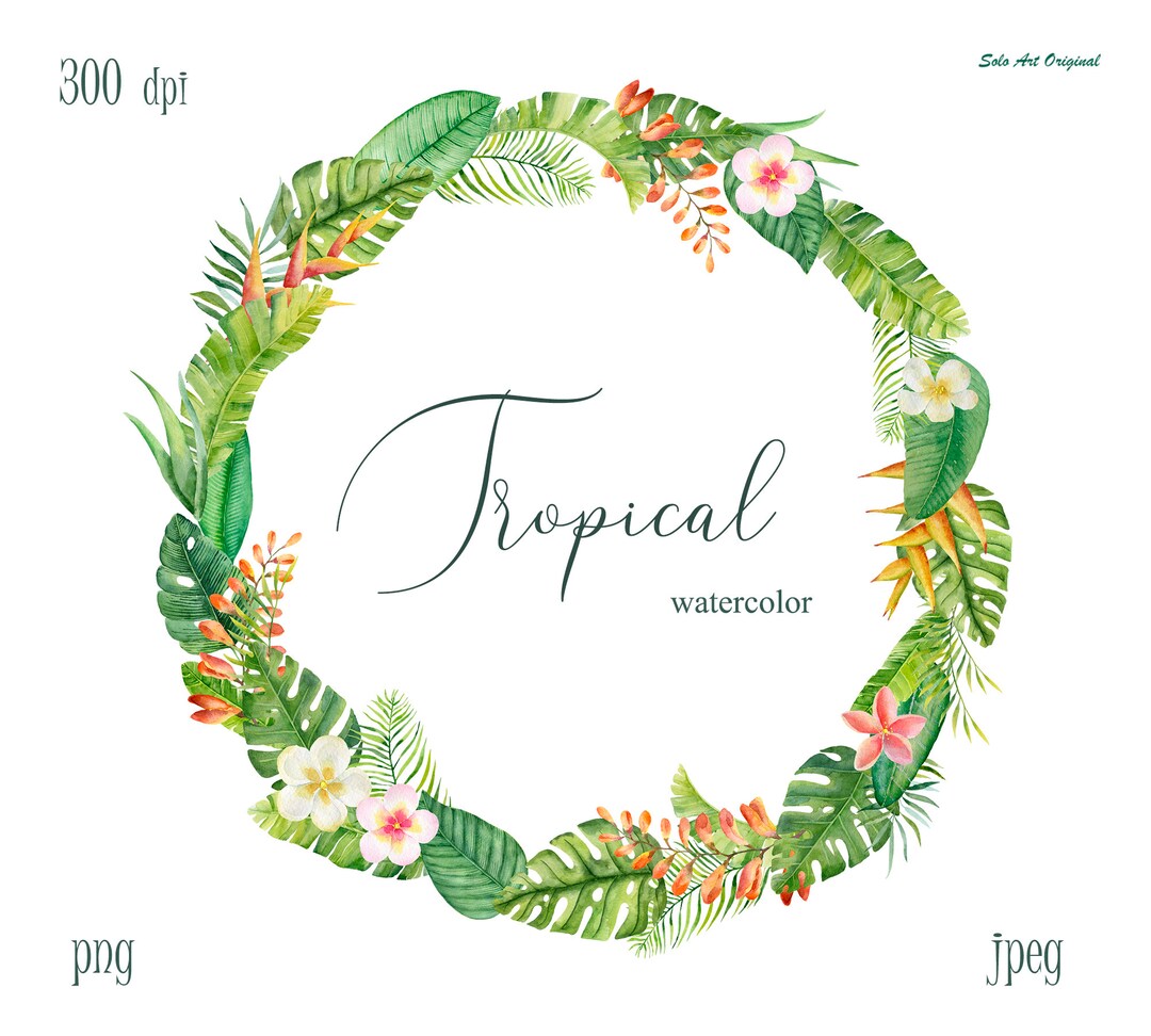 Tropical Floral Wreath PNG Clipart Watercolor Round Frame With Tropical ...