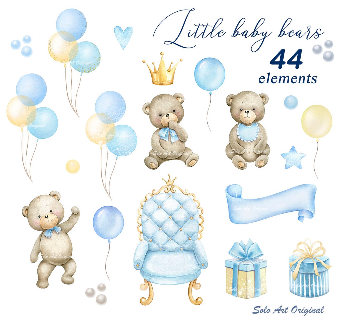 Baby Boy Little Bear Shower Blue Floral Clipart Baby Newborn - Etsy