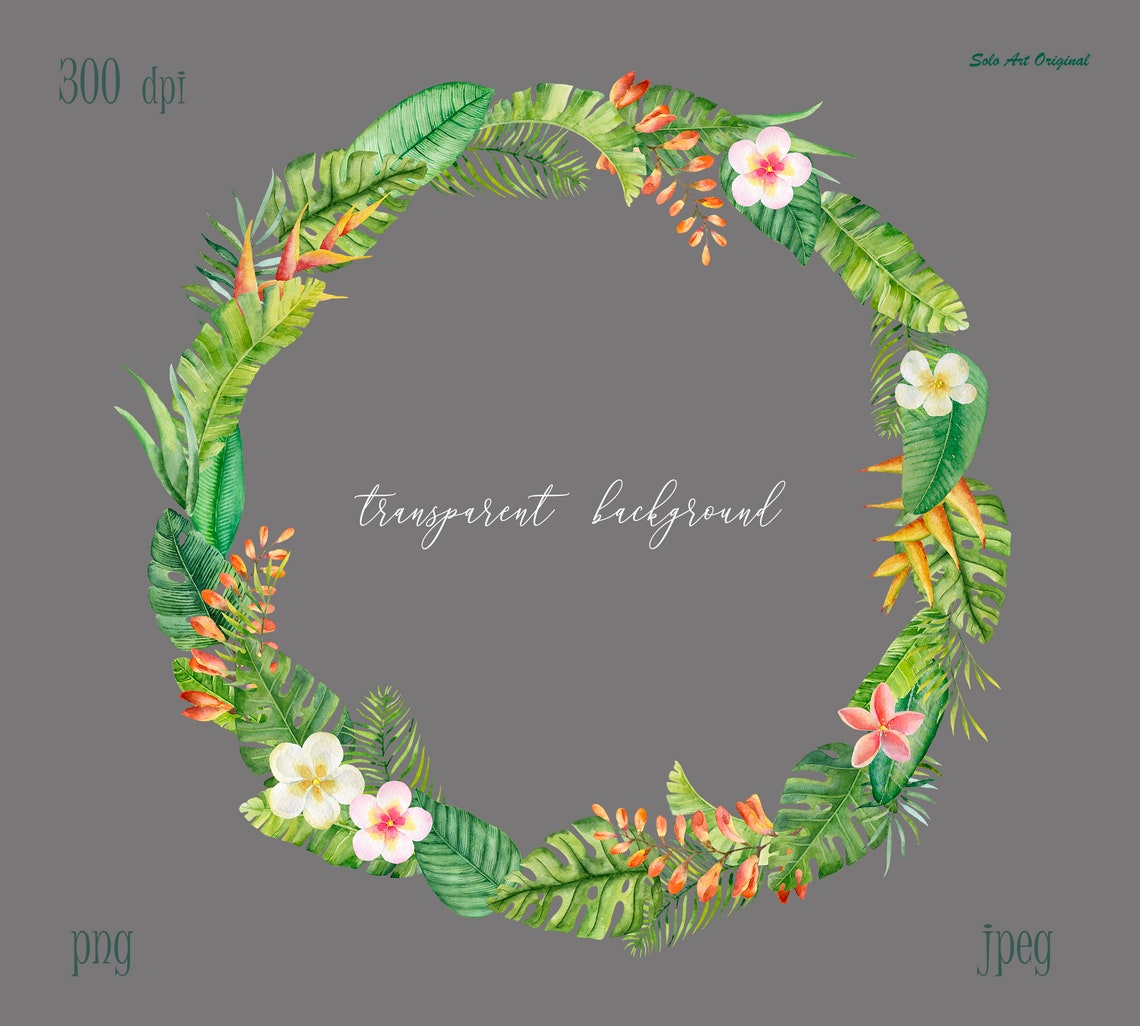 Tropical Floral Wreath PNG Clipart Watercolor Round Frame With - Etsy
