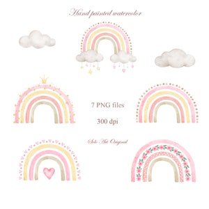 Rainbow Baby Girl Shower Pink Clouds Clipart Newborn PNG Watercolor ...