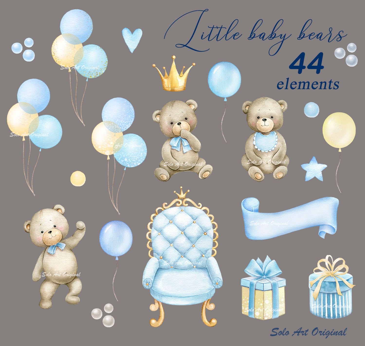 Baby Boy Little Bear Shower Blue Floral Clipart Baby Newborn - Etsy