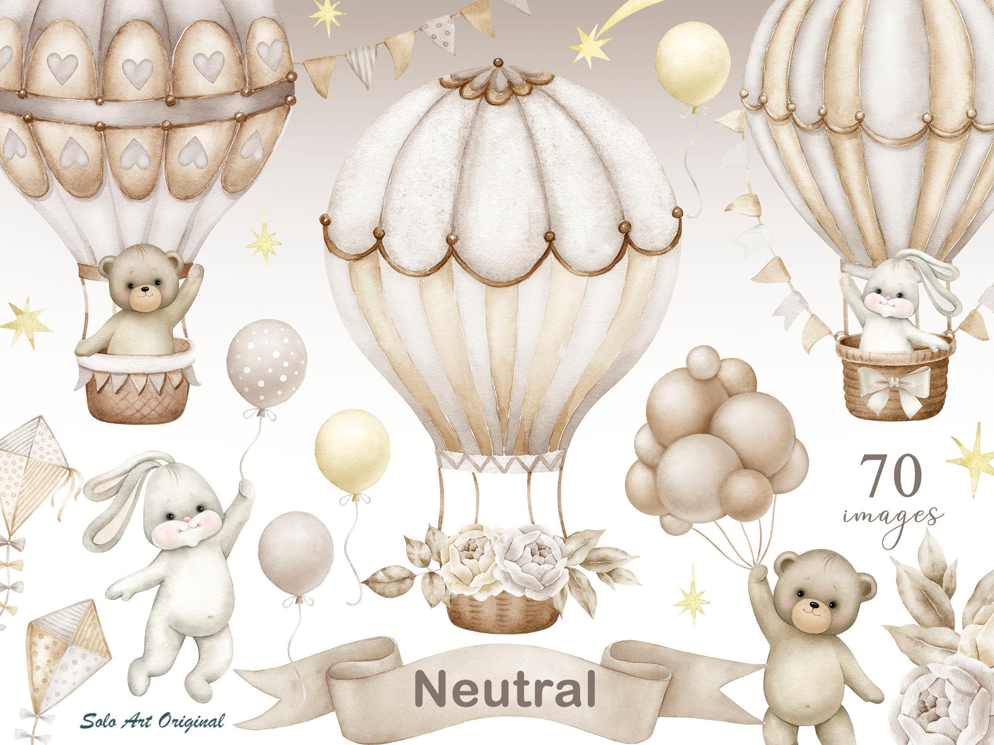 Teddy Bear Neutral Gender Hot Air Balloonsbaby Shower Baby - Etsy