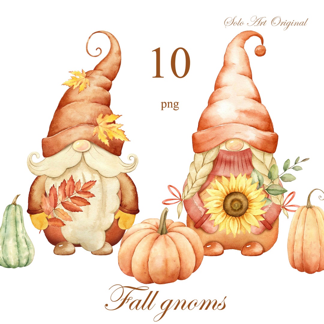 Fall Gnomes Thanksgiving Day Pumpkins Sunflowers October Autumn Season ...