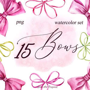 Bow Clipart Set Watercolor Individual Elements PNG Pink Gold Blue Bows ...