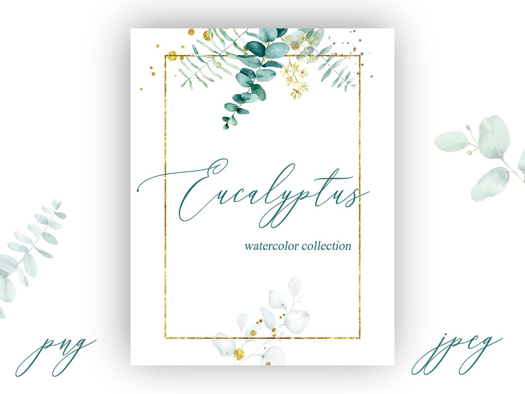 Eucalyptus Clipart Frame Branch Gold Greenery Wreath Wedding Floral ...