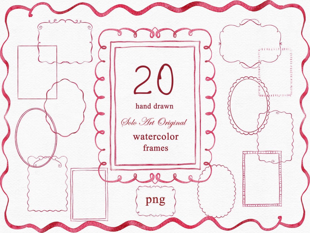 Hand-drawn Watercolor Red Frames Whimsical Wavy Squiggle Swirls Borders ...