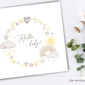 Baby Shower Invitation Boho Rainbow Frame Neutral Color PNG JPEG ...