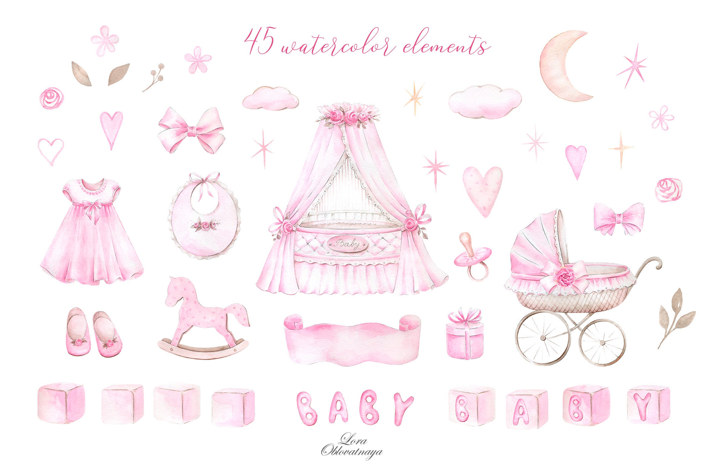 Baby girl Clipart Nursery pink blush Kids Clipart Watercolor | Etsy