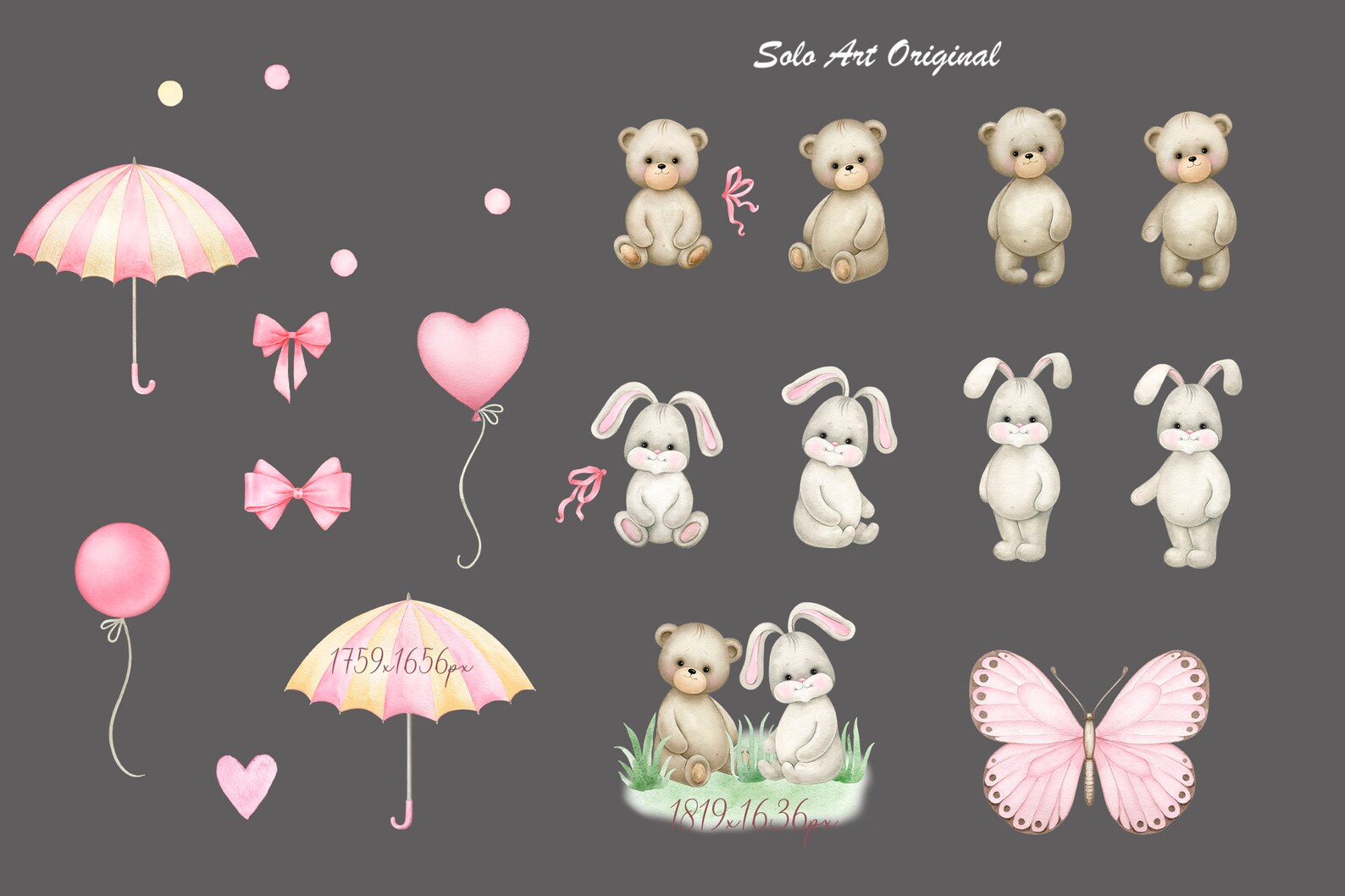 Teddy Bear Baby Girl Shower Bunny Rainbow Pink Floral Clipart Baby ...