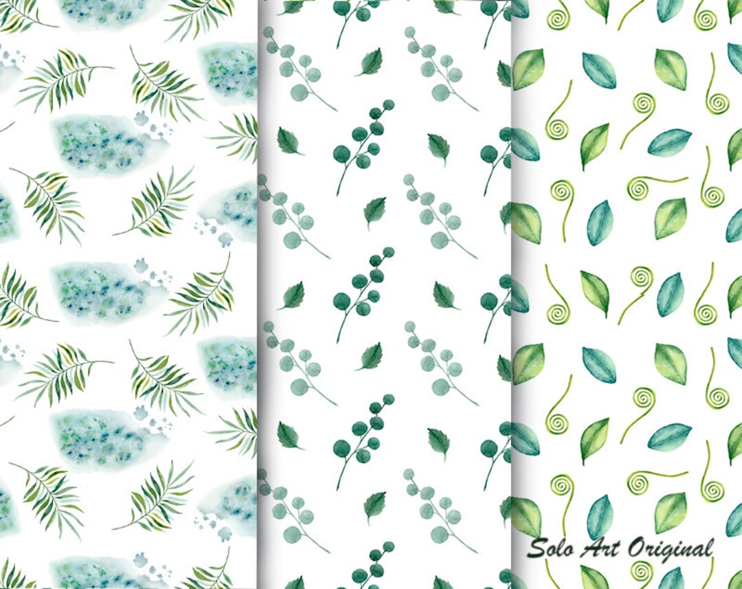 Green Leaves Digital Paper Greenery Leafy Seamless Patterns Pack ...