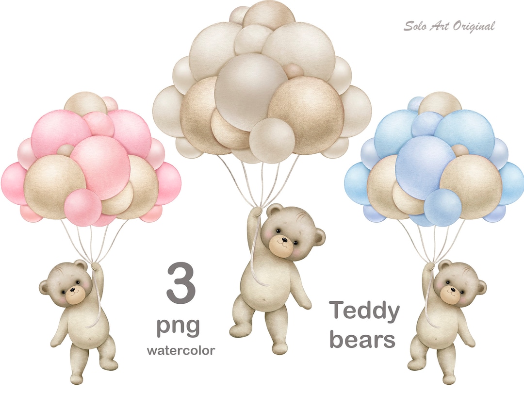 Teddy Bear PNG Balloons Clipart Baby Boy,baby Girl, Pastel Neutral ...
