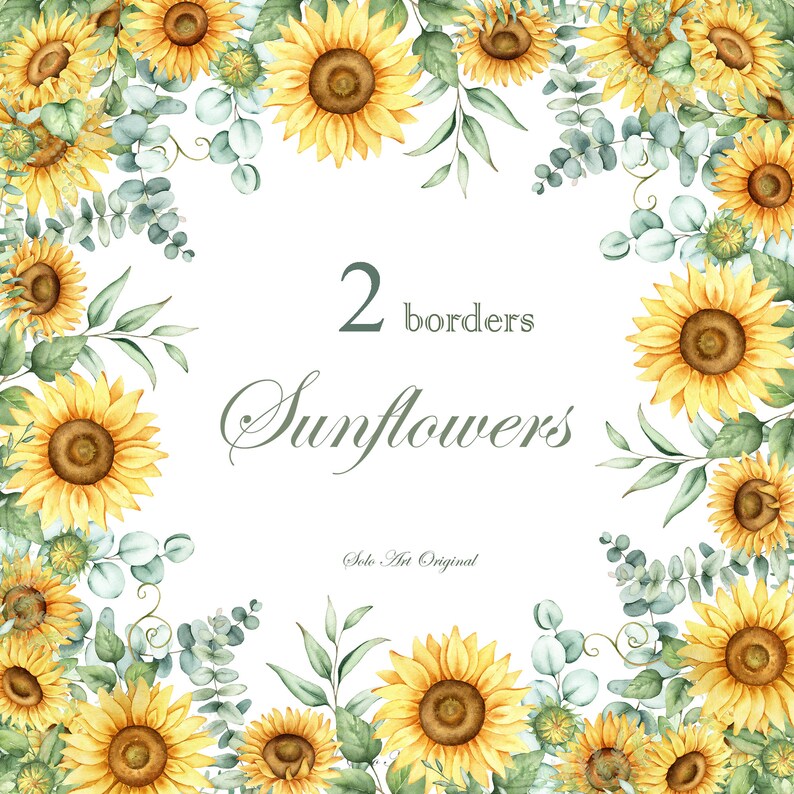 Watercolor Sunflower Border Clipart, Floral Wreath Frame (PNG JPEG) - Etsy