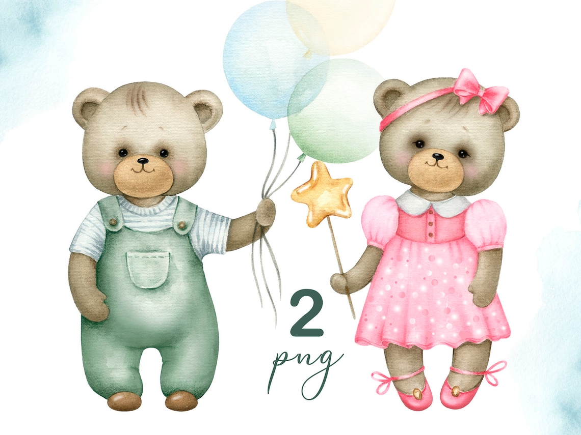 Teddy Bear Baby Boy Girl Baby Shower Clipart Cute Animals - Etsy