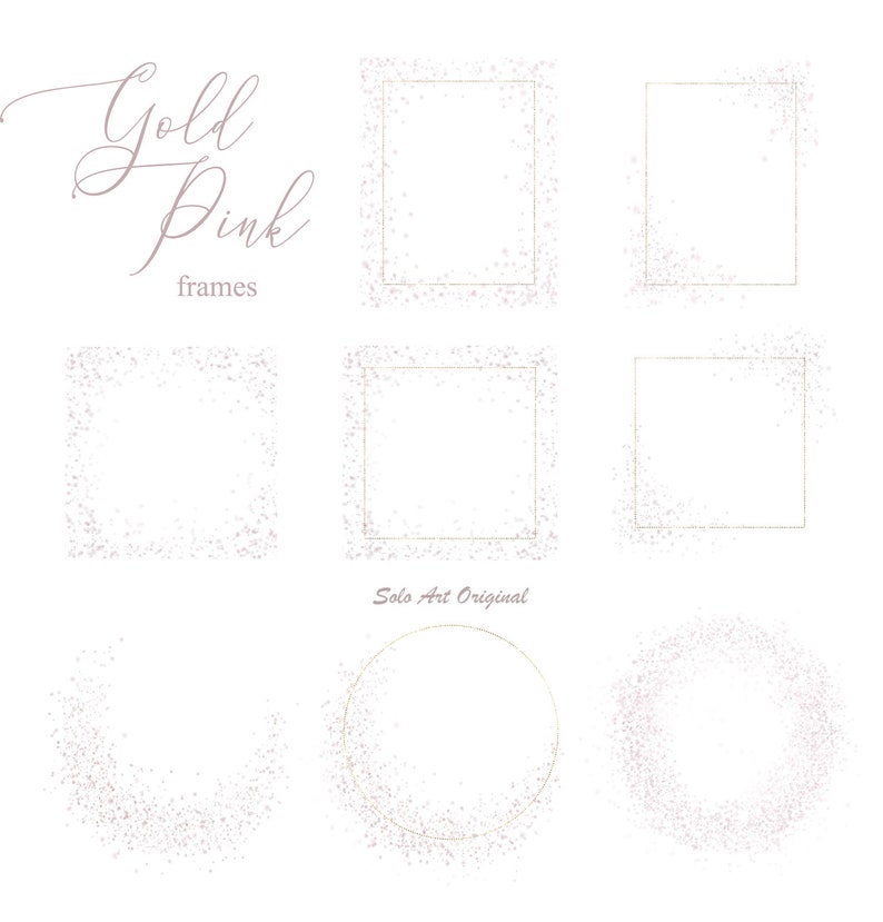Gold Frame Pink Blush Splash Clipart Set Splatter Drops | Etsy