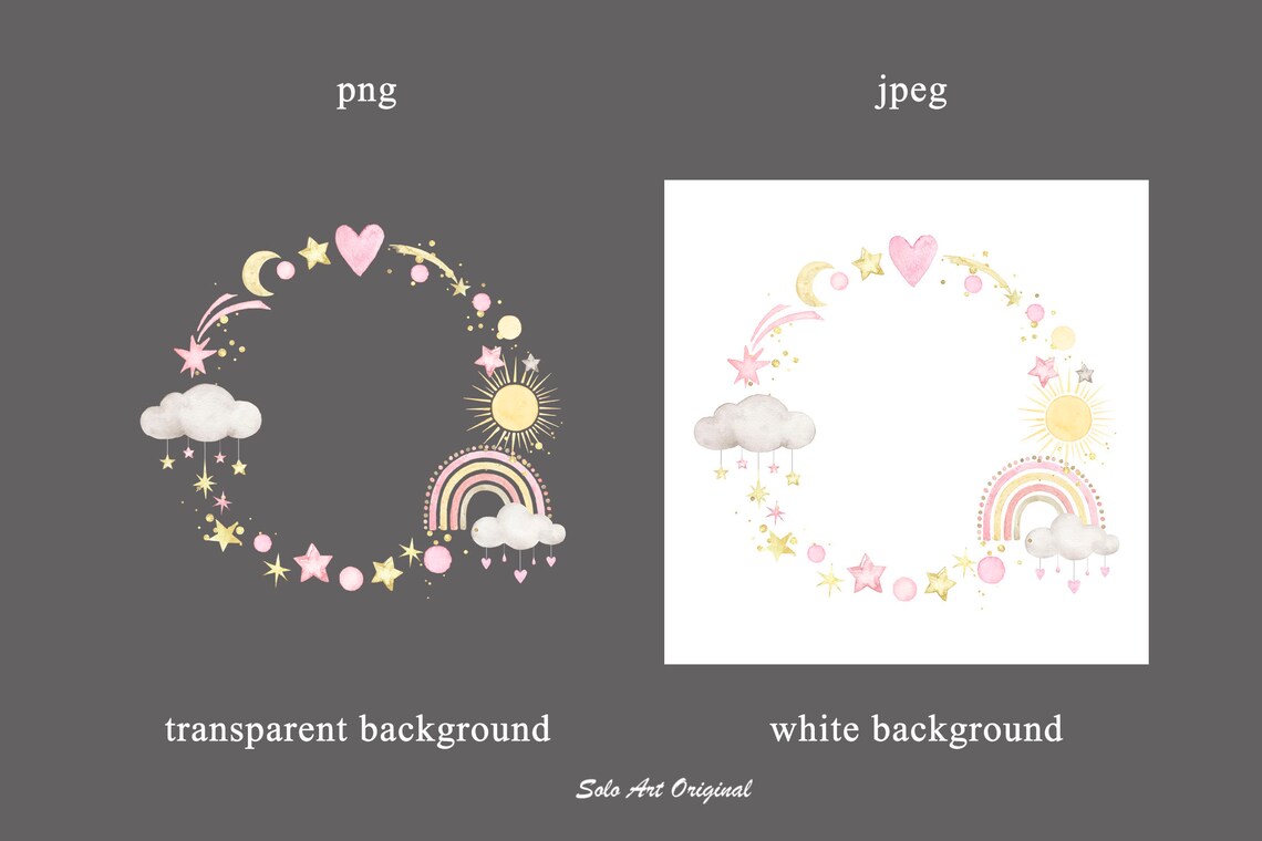 Baby Girl Frame Boho Rainbow Baby Shower PNG JPEG Clipart Watercolor ...