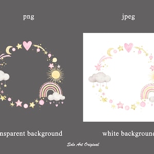 Baby Girl Frame Boho Rainbow Baby Shower PNG JPEG Clipart Watercolor Frame With Pink Rainbow ...