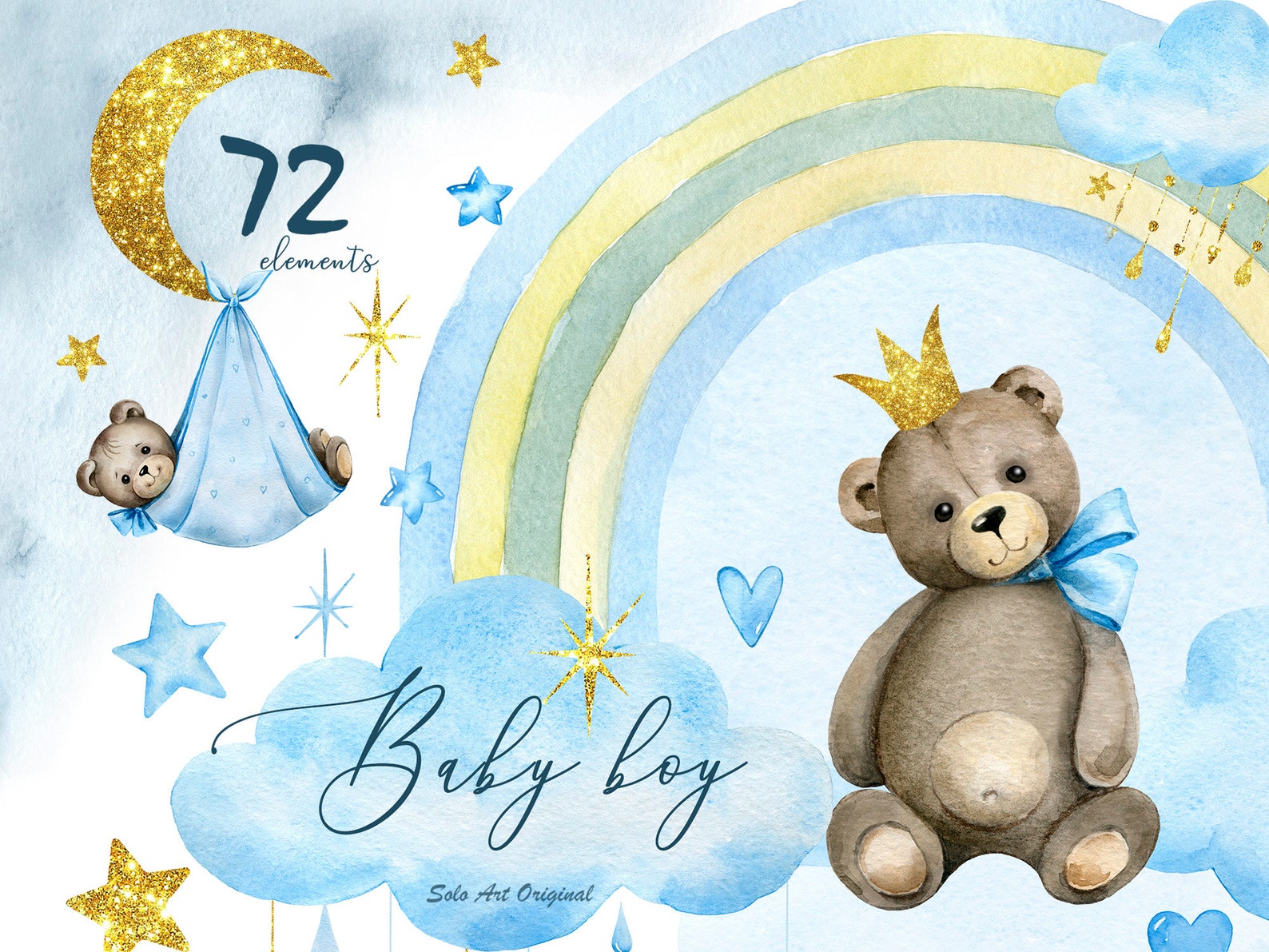 Teddy Bear Baby Shower Clipart Little Bear Baby Boy PNG | Etsy