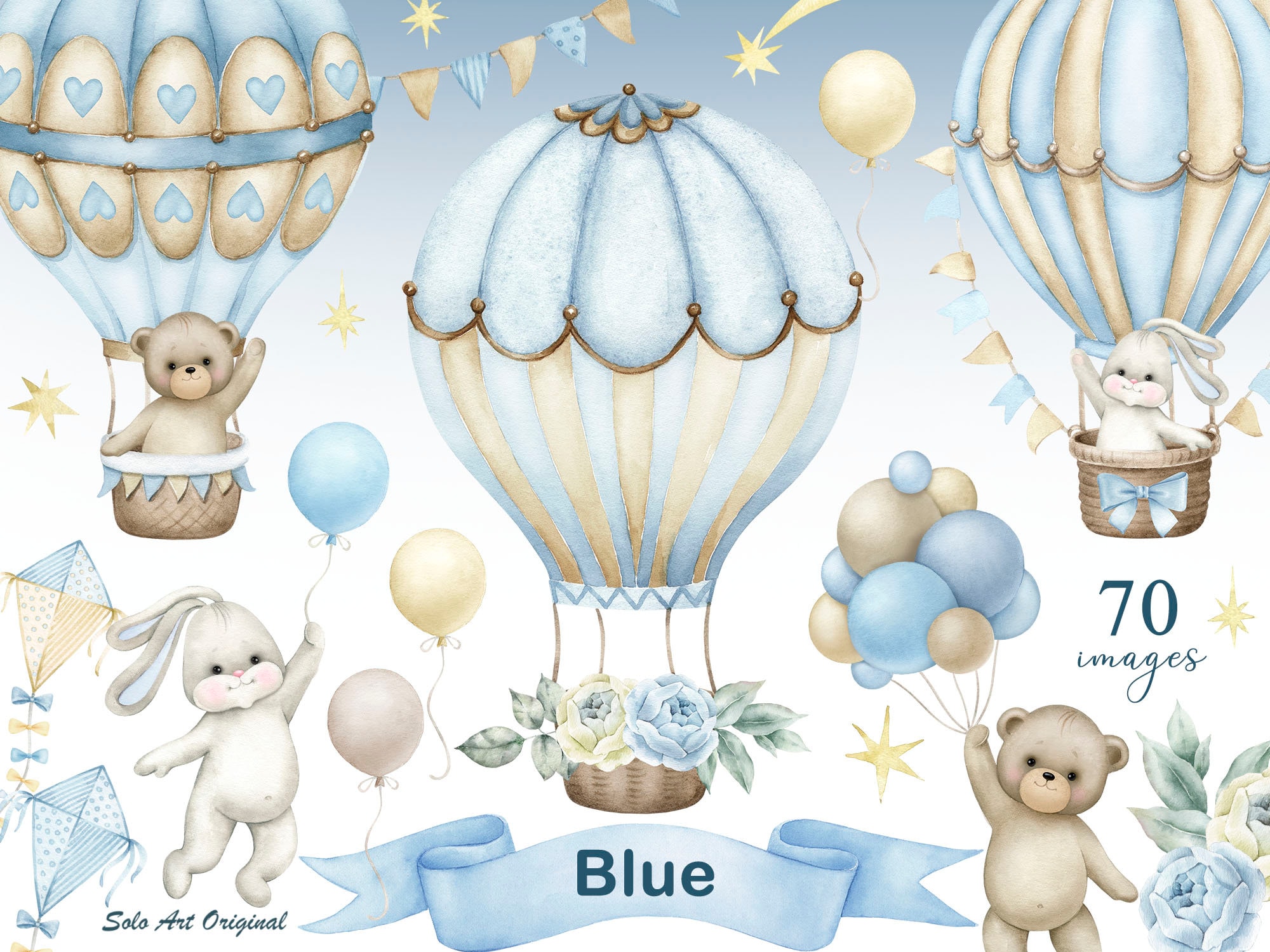 Teddy Bearhot Air Balloonsbaby Boy Shower Baby Bunny Kite - Etsy
