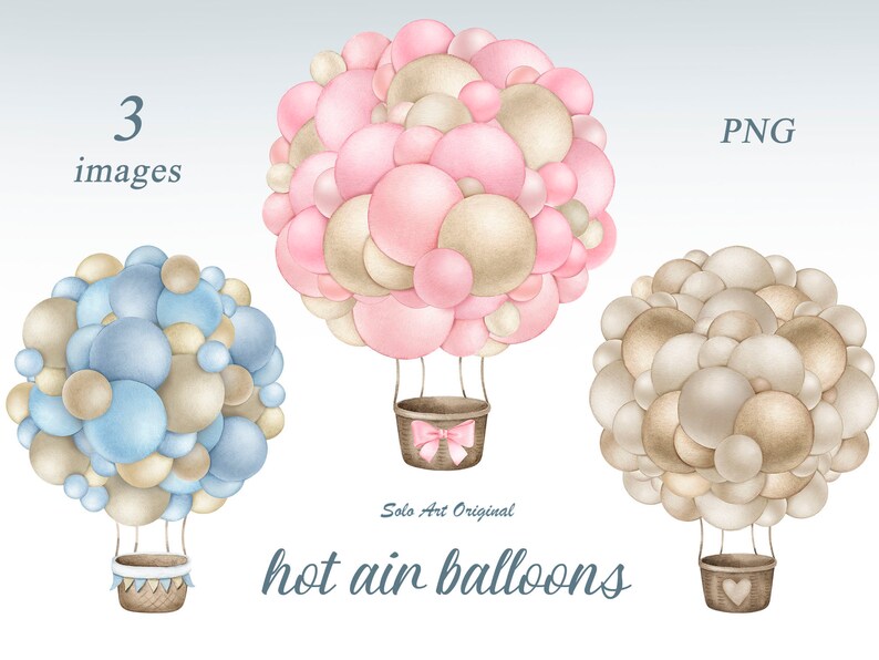 Hot Air Balloons Set. Baby Shower Clipart /pinkblue Brown - Etsy
