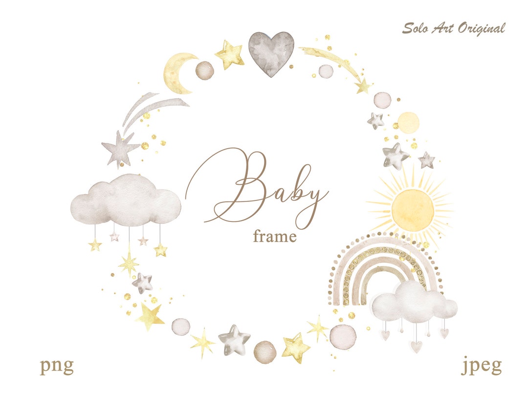 Baby Shower Invitation Boho Rainbow Frame Neutral Color PNG JPEG ...