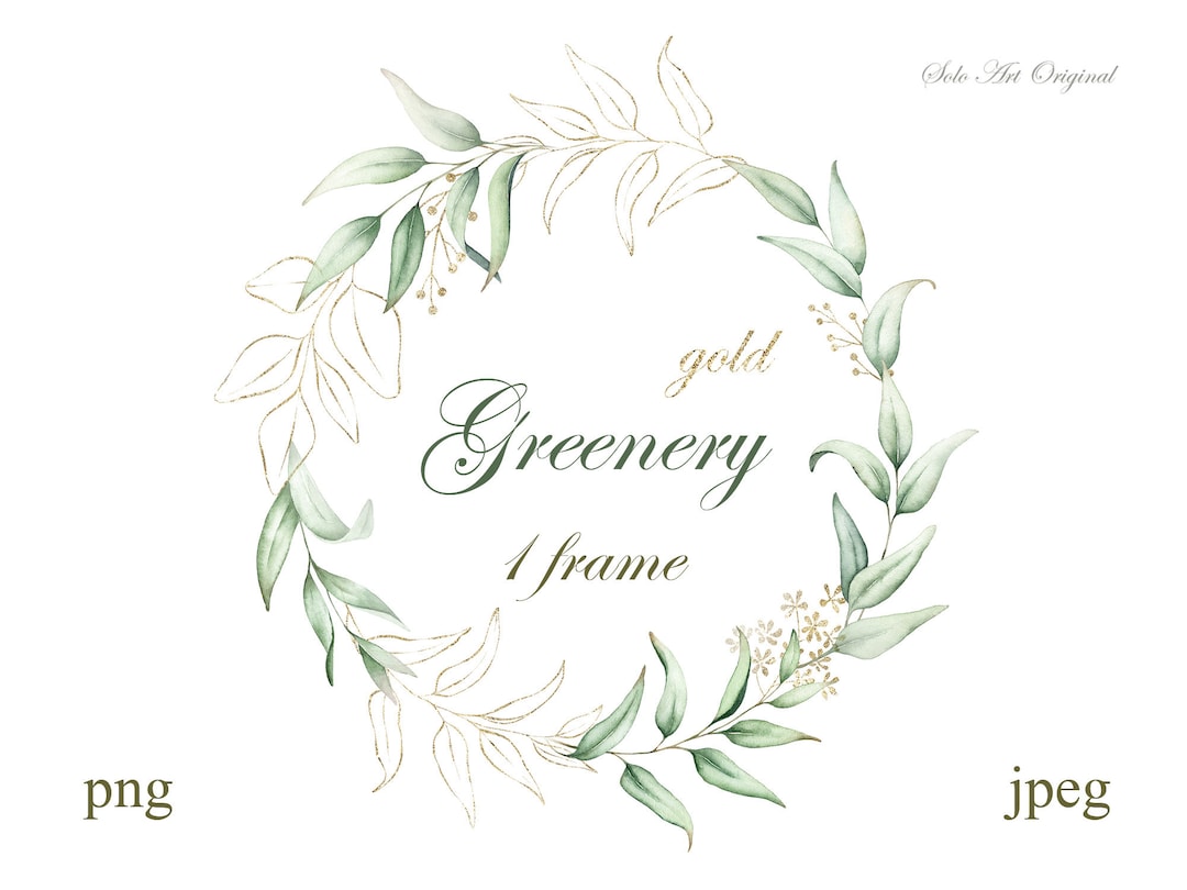 Greenery Circle Frame Floral Wreath Eucalyptus Green Gold Botanical ...