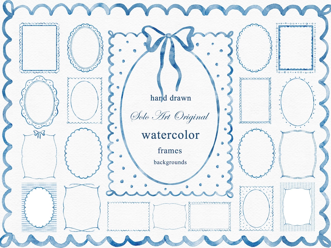 Watercolor Hand-drawn Frames Clipart Blue PNG – Whimsical Wavy Squiggle ...
