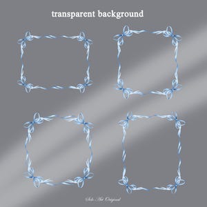 Watercolor Blue Bows Ribbons Frame Border Baby Shower Holiday Digital ...