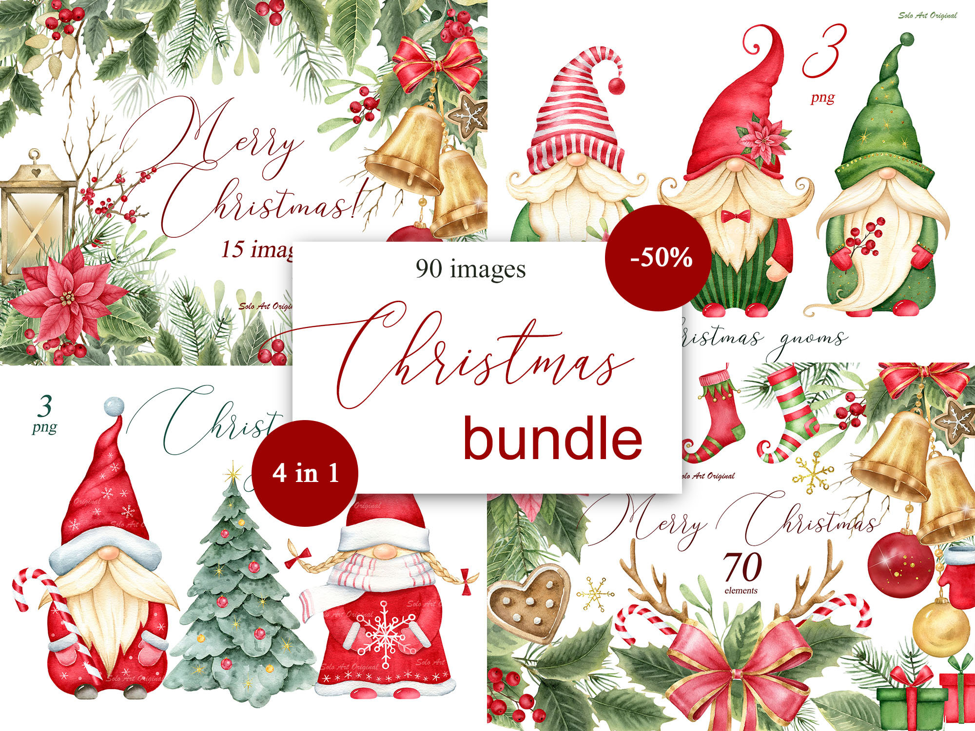 Christmas Clipart Bundle,frame,gnome,bells,socks,poinsettia,christmas ...