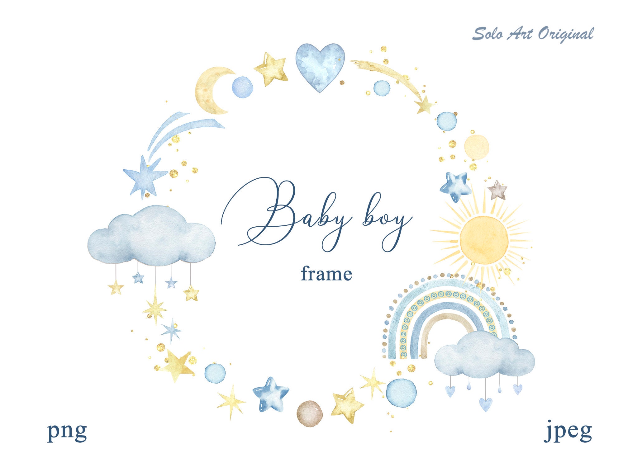 Baby Boy Shower Frame PNG JPEG Clipart Watercolor Frame With - Etsy
