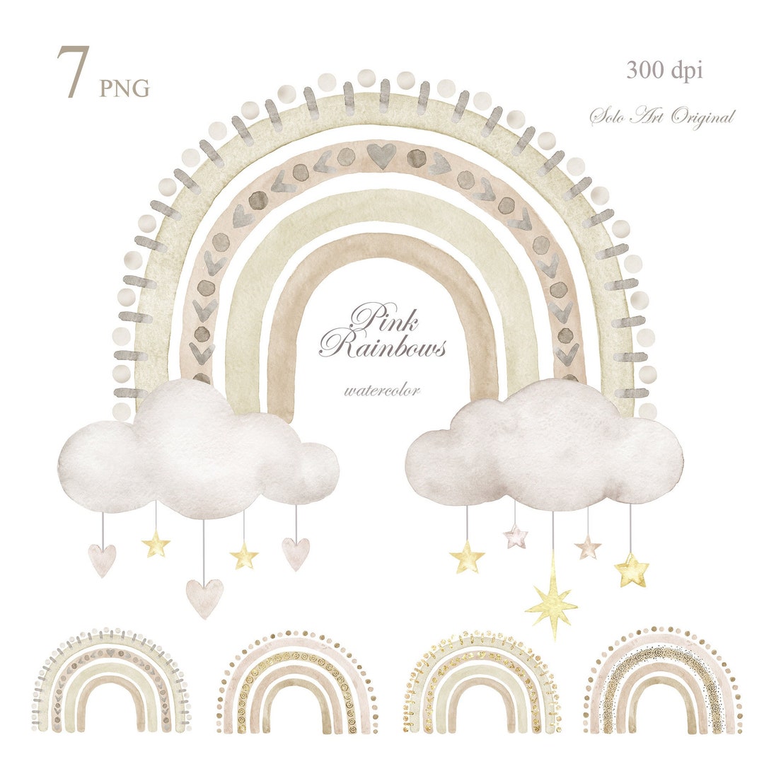 Baby Shower Rainbow Neutral Clipart Newborn Boy,girl/ PNG Watercolor ...