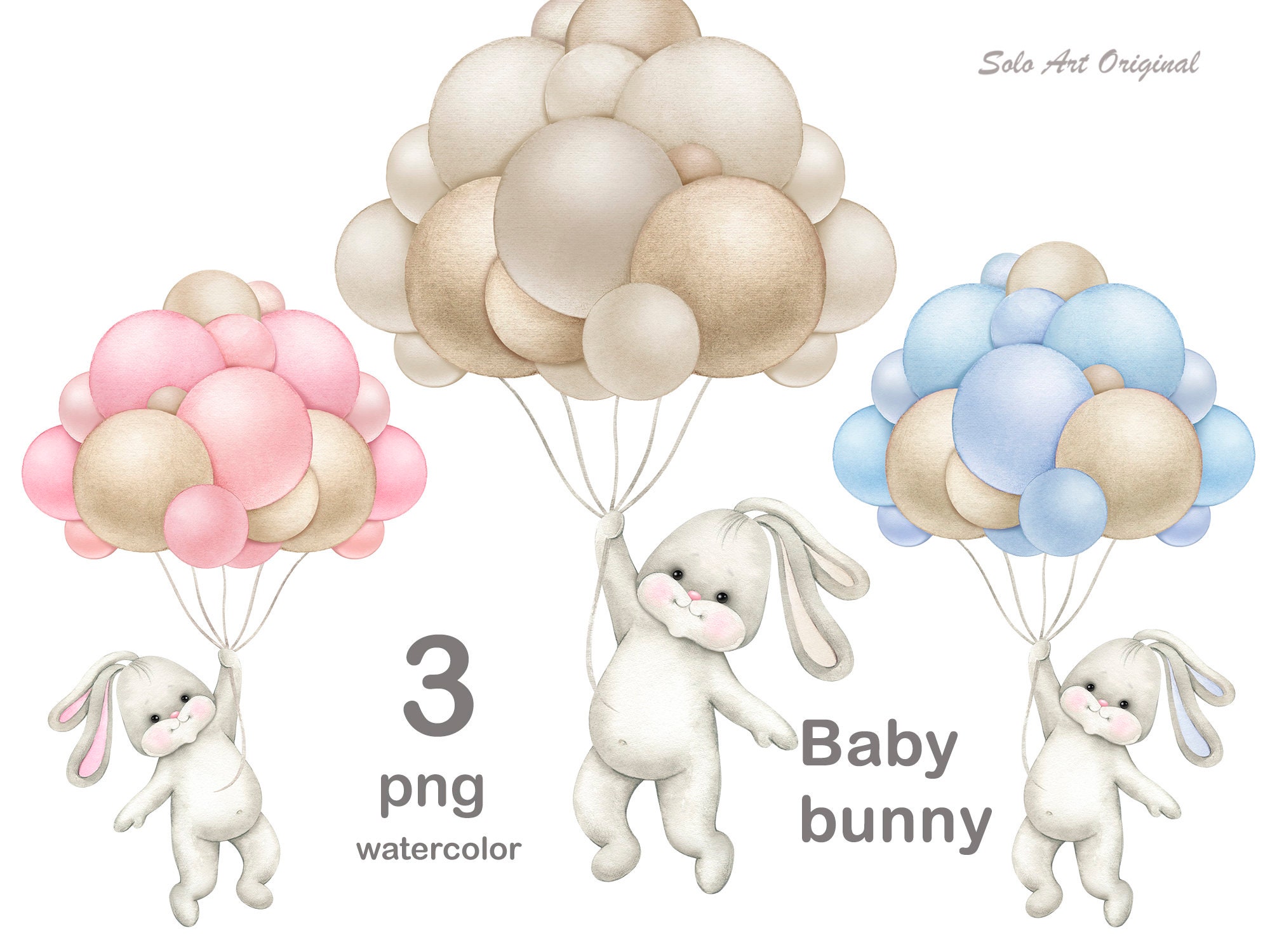 Baby Bunny PNG Balloons Clipart Baby Boy,baby Girl, Pastel Neutral ...