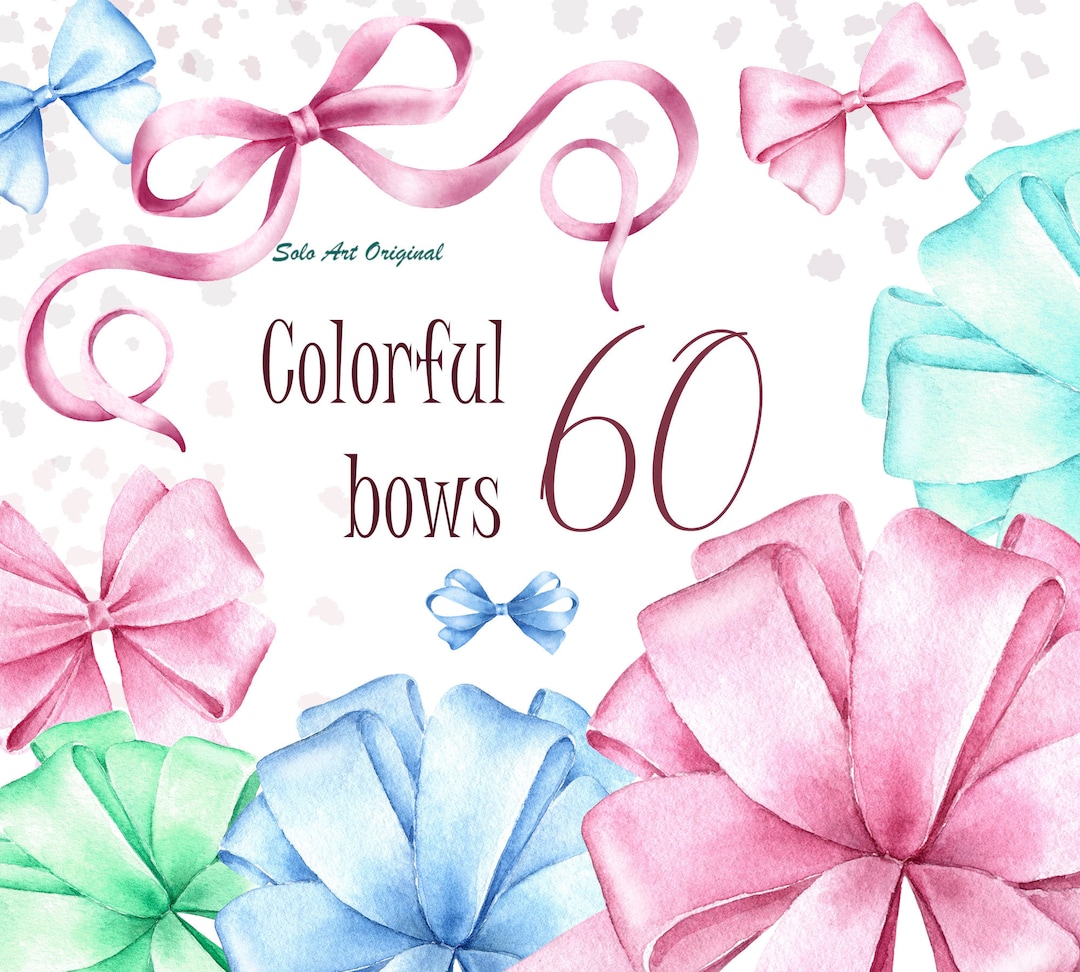 Watercolor Bow Clipart Set, Pink Blue Green Bows (digital Download) - Etsy