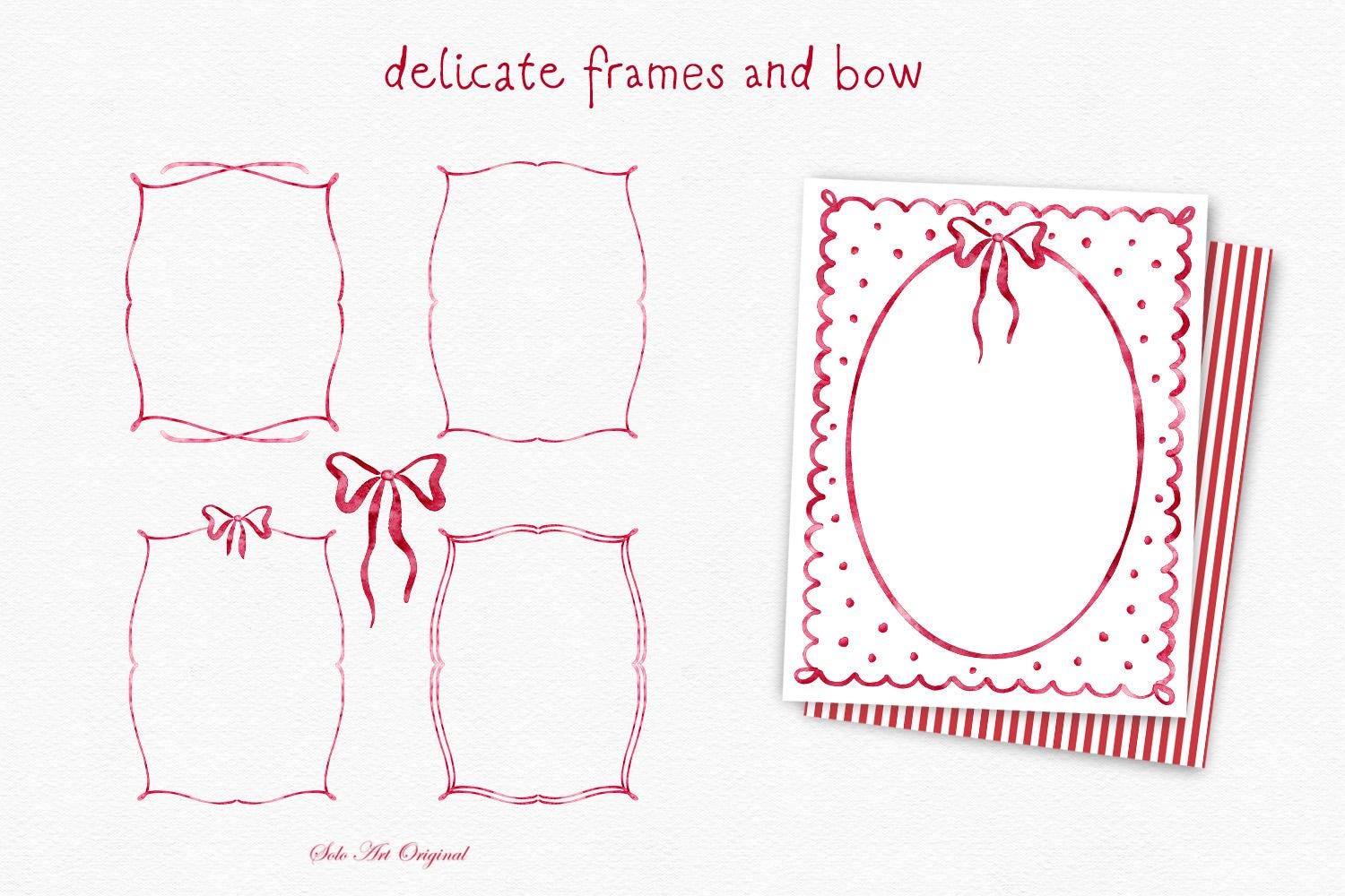 Bow Watercolor Red Frames Hand-drawn PNG Whimsical Clipart Wavy ...