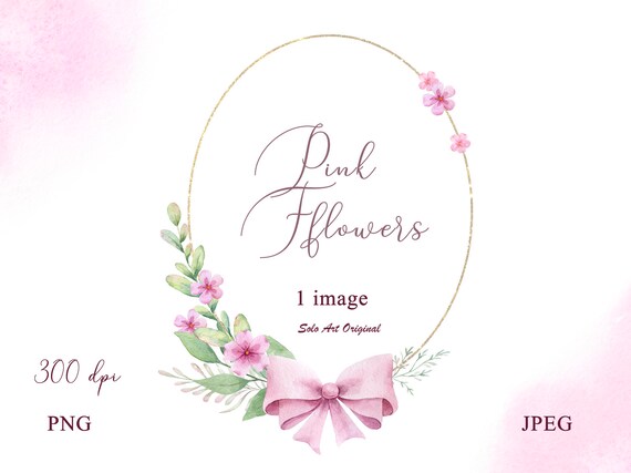 Pink Floral Frame Clipart PNG JPEG Watercolor Oval Wreath With | Etsy
