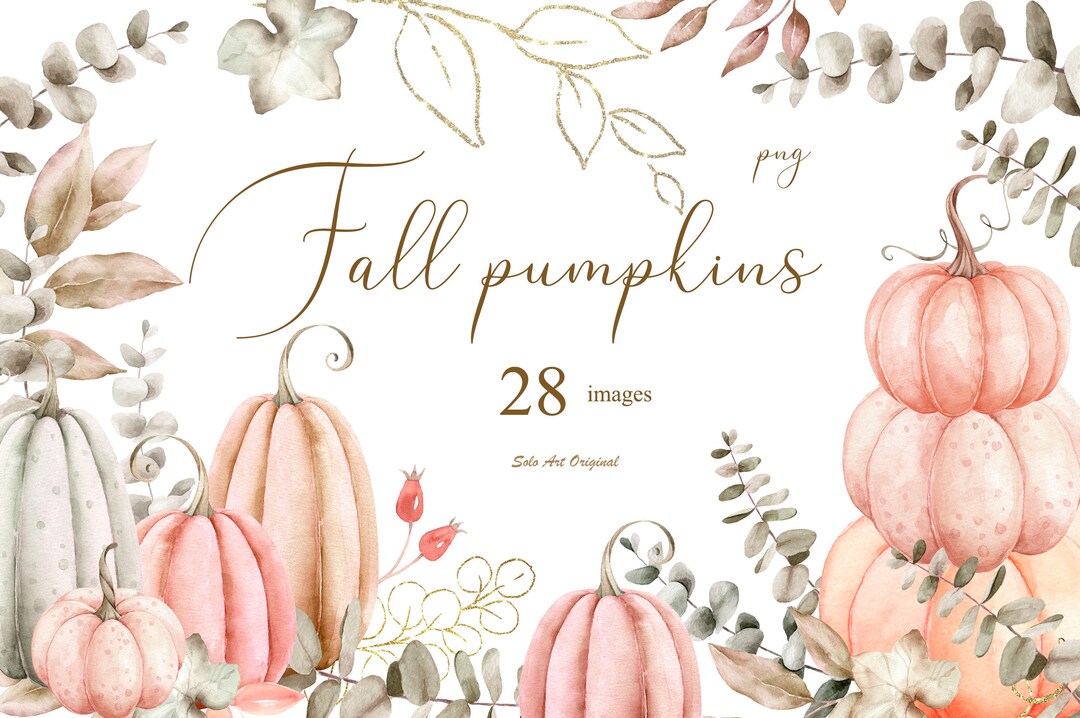 Orange Fall Pumpkins Eucalyptus Thanksgiving Day October Autumn Clipart ...