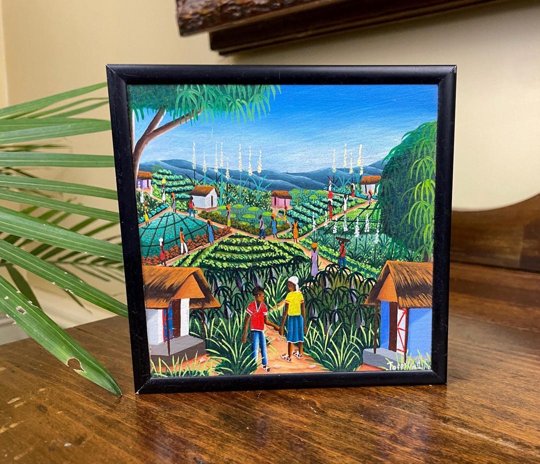 Jocelyn Joseph Haiti Oil on Canvas Framed Folk Art Island 5x5 - Etsy