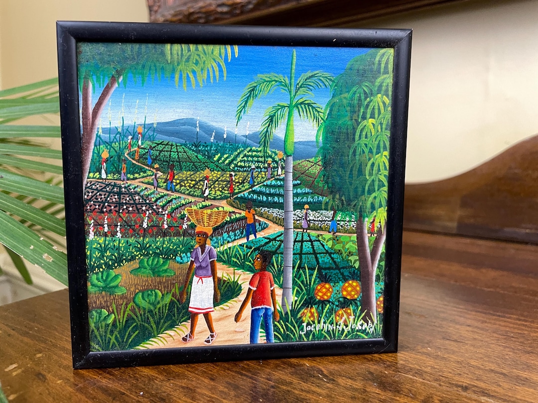Jocelyn Joseph Haiti Oil on Canvas Framed Folk Art Island 5x5 - Etsy