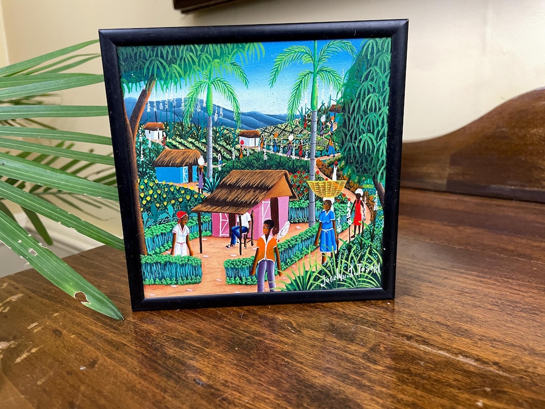 Jocelyn Joseph Haiti Oil on Canvas Framed Folk Art Island 5x5 - Etsy