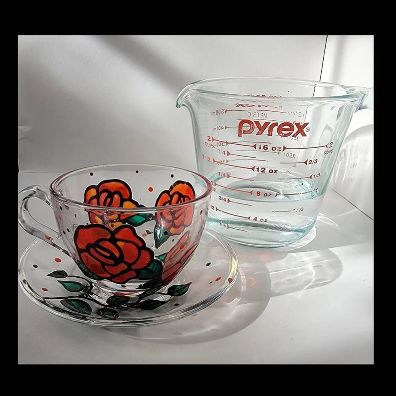 Teacup Set Rose Floral Stained Glass Tea Time Coffee Addict - Etsy